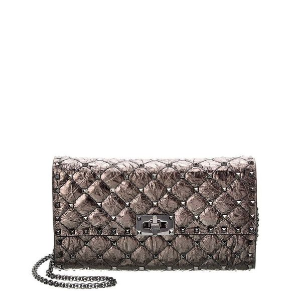Valentino | Bags | Valentino Rockstud Spike Grainy Leather Wallet On ...